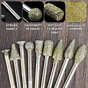 30Pcs Diamond Grinding Burr Drill Bit Stone Carving Rotary Tool Accessories Polishing Mix Set with 1/8 inch Shank, Diamond Coated Burr Bits Universal for Stone Glass Ceramics Engraving DIY Grinding