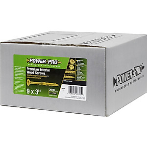 Power Pro 967770 Wood Screws, 9 x 3, Premium Star Drive Indoor Cabinet Screws, Gold Yellow Zinc, 1/4 Keg, 2000 pcs