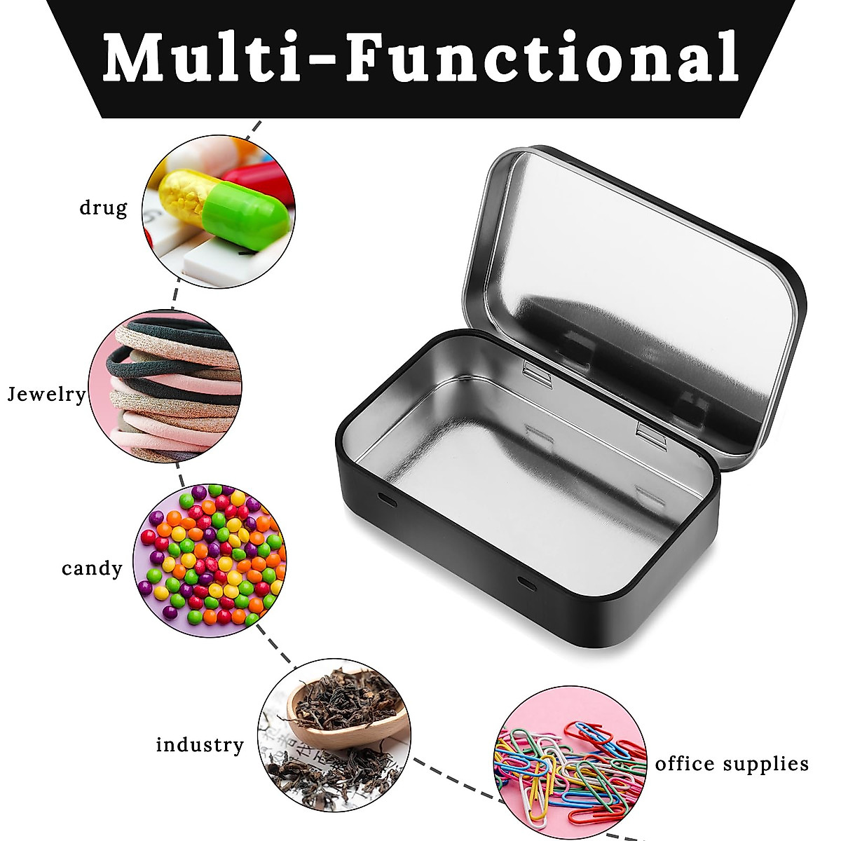 PEOVLVN 2 Pack Small Tin Box, Metal Rectangular Empty Hinged Tins Metal Tin Box with Lids Mini Portable Metal Box Container for Storage Candies Jewelry Crafts (3.7x2.4inch)
