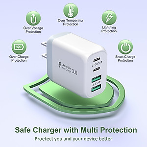 USB C Fast Charger for iPhone 15/15 Pro Max Fast Charging, 2 Pack 40W 4-Port USB C Charger Block Power Adapter with 6ft USB C Cable for iPhone 15 Pro Max/15Pro/15/15Plus,iPad Pro/Air,AirPods,Samsung