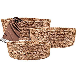 Yesland 3 Sizes Woven Rattan Basket, Natural Round Bread Serving Basket Nesting Baskets with Plastic Dust Bag, Perfect Storage Baskets for Coastal, Beach Decor Pantry, Bathroom