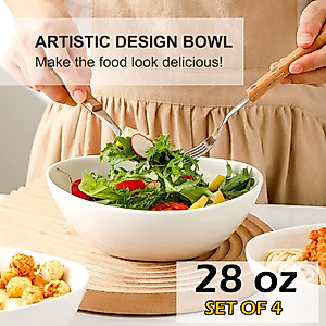 Hasense Porcelain Serving Bowls 36 Ounce Large Salad Bowl Set of 4, 28 Ounce Cereal Soup Bowls Set Set of 4, 10 Ounce Small Ice Cream Dessert Dishes Set of 4 - White