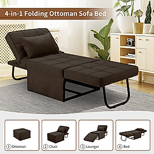 Diophros Sofa Bed, Convertible Couch Chair 4 in 1 Multi-Function Modern Folding Ottoman Guest Sleeper Bed with Adjustable Backrest for Small Room Apartment, Medium
