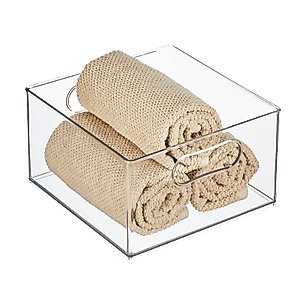 mDesign Deep Plastic Stackable Storage Organizer Container Bin, Bath and Shower Organization for Cabinet, Cupboard, Shelves, Counter, or Closet - Holds Shampoo, Vitamins - Ligne Collection - Clear