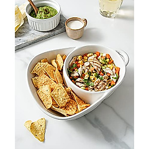 LE TAUCI Chip and Dip Bowls, Anti-Soggy Cereal Bowl, Soup and Side/Cracker Bowls Sets for Breakfast, Soup and Sandwich, Bread Dipping Bowls, Set of 2, White