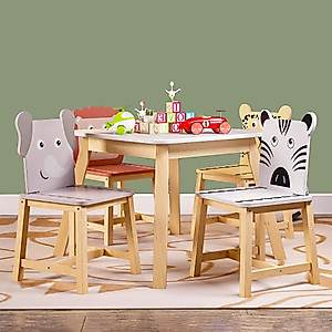 Swellsuite Wood Kids Dining Table and 4 Chairs Set is The Perfect Size for Children to Eat, Read Books, Color, Do Arts and Crafts, and Play Board Games, White/Espresso/White-A.