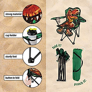 Toy To Enjoy Outdoor Dinosaur Chair for Kids – Foldable Children’s Chair for Camping, Tailgates, Beach, – Carrying Bag Included Mesh Cup Holder & Sturdy Construction. Ages 5 to 10 (Patent Pending)