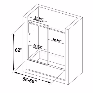 WOODBRIDGE Frameless Bathtub Shower Doors 56-60" Width x 62" Height with 3/8"(10mm) Clear Tempered Glass in Matte Black Finish
