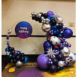 Purple and Blue Balloons Set, 50 PCS 10 Inch Purple Blue Black Party Balloons, Space Balloons Navy Blue Purple Silver Helium Balloons for Birthday Party Space Theme Baby Shower Supplies