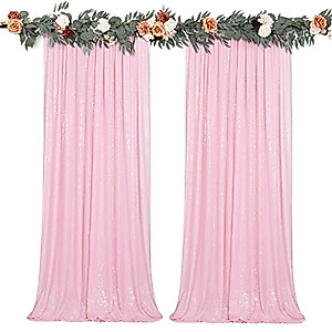 Pink Curtains 2ftx8ft Sequin Backdrop Curtain 2 Panels Pink Glitter Backdrop Fabric Drapes for Paties Holiday Decor