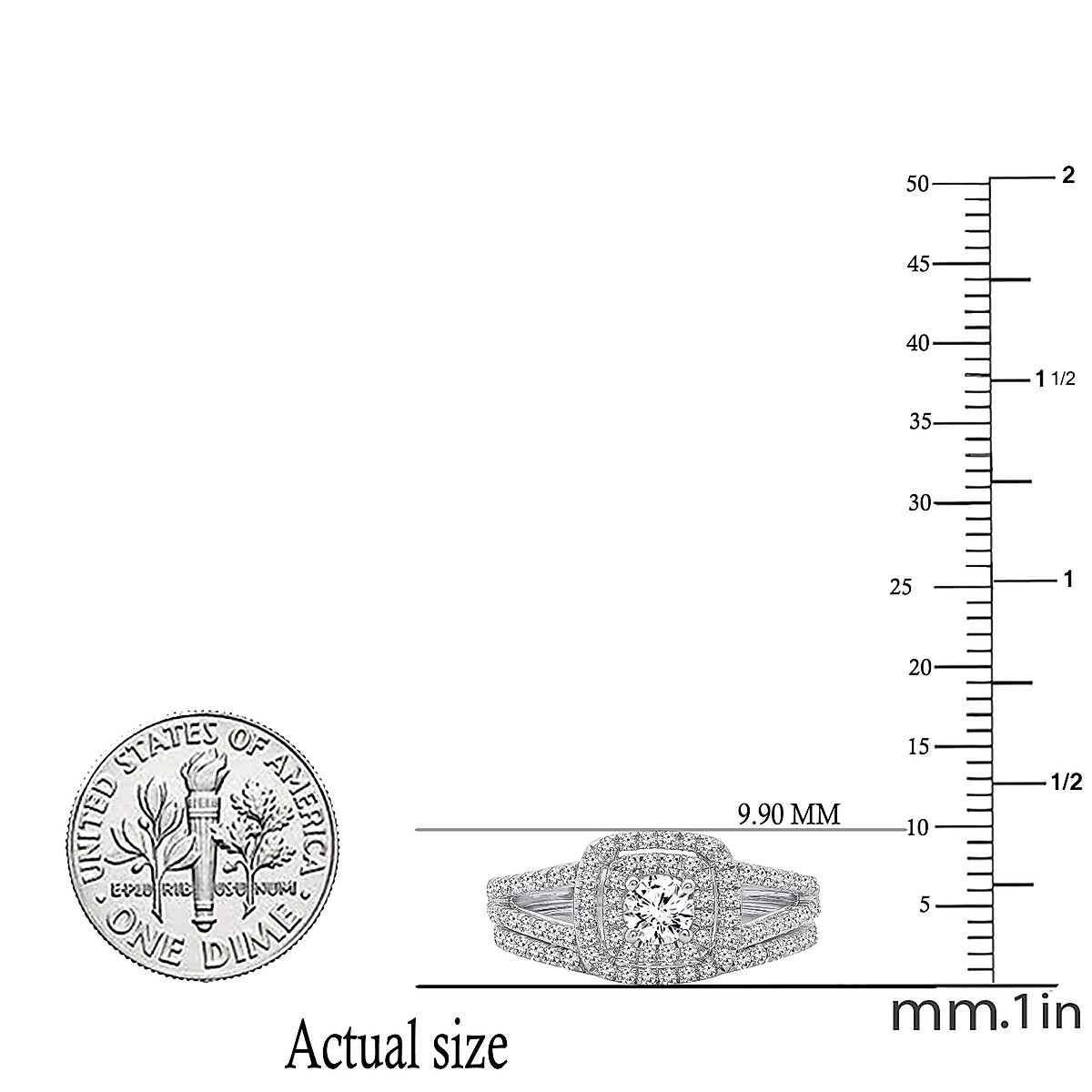 Dazzlingrock Collection 1.00 Carat (Cttw) 10K Round Diamond Split Shank Halo Engagement Ring Set 1 CT, White Gold, Size 7
