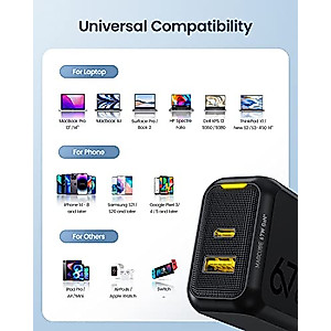 65W USB C Charger, AOHI 2 Ports 67W USB C GaN Charger Power Adapter, PPS Foldable Compact PD Fast Wall Charger with 4ft USB-C Display Cable for MacBook Pro/Air, iPhone 14, iPad Pro,Galaxy, Steam Deck