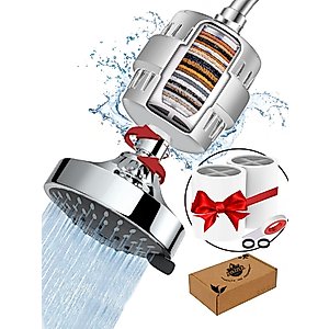 Filtered Shower Head - 23 Stage Water Filter for Hard Water - Water Softener- Removes Chlorine - High Pressure Showerhead - 2 Replaceable Cartridges (Luxury Polished Chrome)