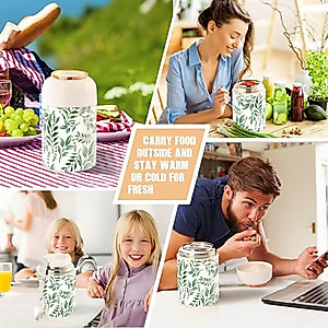 Watercolor Green Leafs Kids Womens Insulated Food Jar Containers with Spoon 17oz/500ml Insulated Lunch Containers Stainless Steel Vacuum Food Warmer Storage Containers for Hot/Cold Food