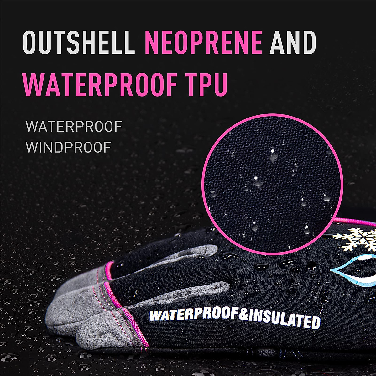 HANDLANDY Waterproof Insulated Work Gloves, 3M Thinsulate Thermal Winter Gloves for Men Women Touch Screen, Warm Ski Snowboard Cold Weather Gloves (Medium, Pink)