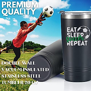 Onebttl Soccer Gifts for Teen Boys - [Eat Sleep Soccer Repeat]- Soccer Player Gifts For Men, Coach, Soccer Crazy Dad, Son, Teammates, Trainee, Football Lovers Water Bottle 20Oz - Black…