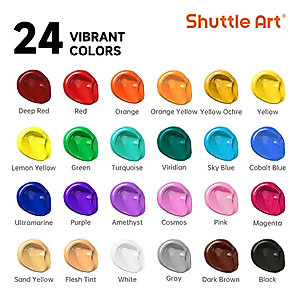 Acrylic Paint, Shuttle Art 24 Colors Acrylic Paint Bottle Set, 250ml/8.45oz Each, Rich Pigments, High Viscosity, Bulk Paint for Artists, Beginners and Kids Painting on Rocks Crafts Canvas Wood Ceramic