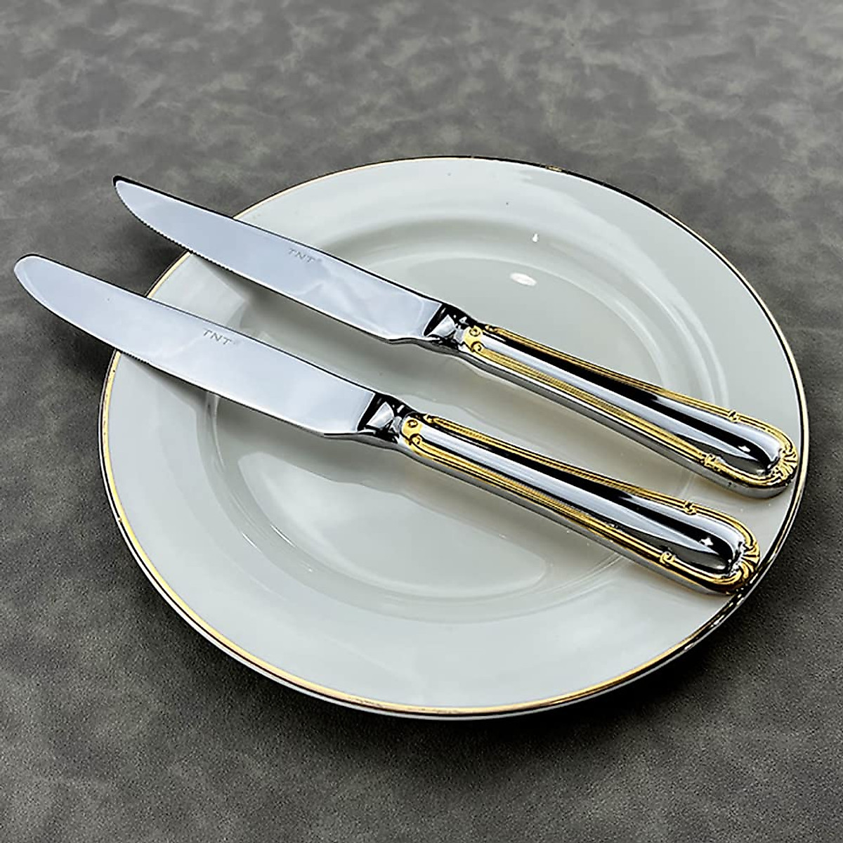 Luxury Silverware Set for 6, Retro Royal Palace Style Stainless Steel Flatware Cutlery with Gold-Plated Trim, 24-piece Eating Tableware for Wedding Home Kitchen Hotel Restaurant