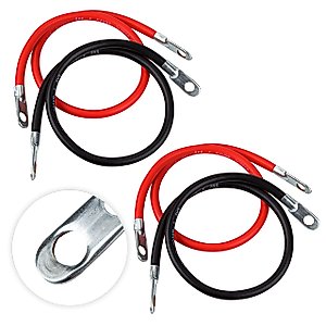 Cartman 4AWG 18-Inch Battery Cables Set with Terminals, 3/8-Inch Lugs (Positive and Negative) for Motorcycle, Automotive, Marine, Solar, ATV, 2 Set