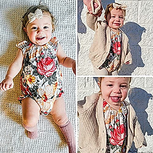 Simplee kids Baby Girls Summer Romper Cotton Onesie Infant Newborn Floral Ruffled Sleeveless Bodysuit for 12 Months Red