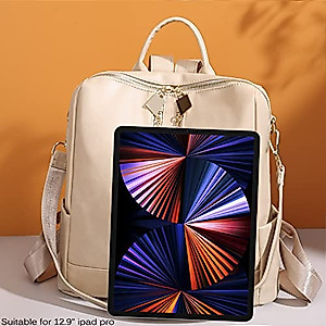 Women Fashion Backpack Purse,Leather Multipurpose Design Rucksack,Convertible Shoulder Bag Handbag with Wristlet (Beige1)