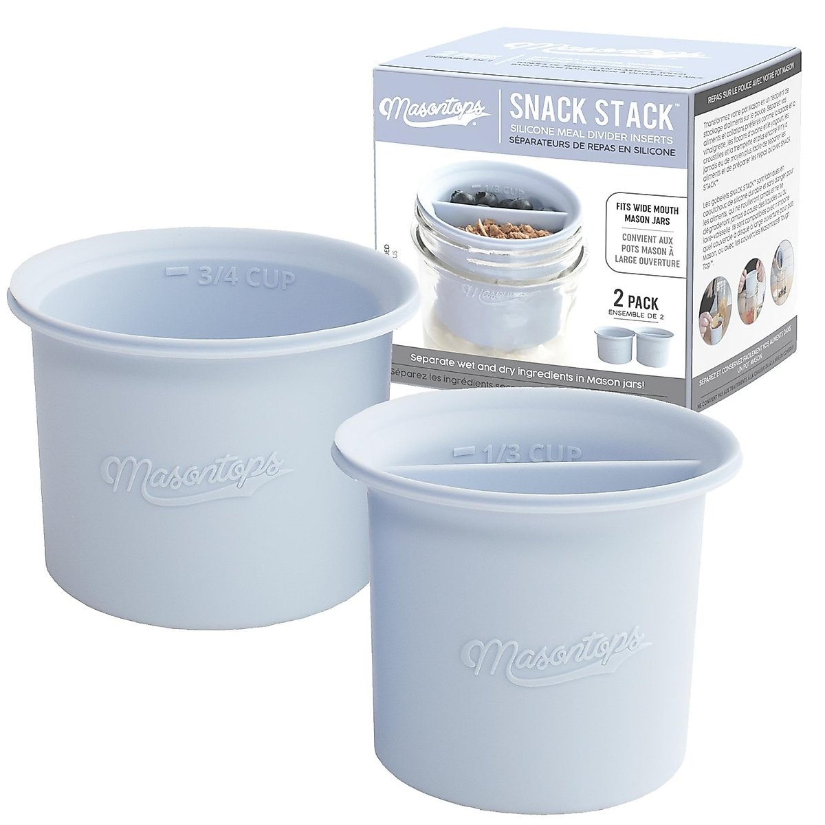 Masontops Snack Stack - Mason Jar Divider Overnight Oats Jars Salad Jars For Wide-Mouth Mason Jars for Overnight Oats Oatmeal Container, Storage Container, Salad Jars Insert For Meal Prep To Go