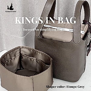 KINGS IN BAG Organizer Insert for Picotin 18, Purse Organizer Insert Compatible with Hermes Picotin 18 Bag, Lightweight and Soft Touch Bag-in-bag with Silky Satin (Etoupe grey, Picotin18)