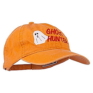 e4Hats.com Halloween Ghost Hunter Embroidered Washed Dyed Cap - Orange OSFM