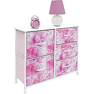 Sorbus Dresser with 5 Drawers - Bedside Furniture & Night Stand End Table Dresser for Home, Bedroom Accessories, Office, College Dorm, Steel Frame, Wood Top (Tie-Dye Pink)