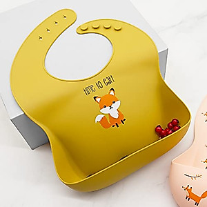 Rainbow & Butterflies |Set of 2| Adjustable Food Grade Cute Silicone Baby Bibs - Unisex for Babies & Toddlers - BPA Free, Easy to Clean, Waterproof, Soft, Durable with Food Catcher (Mango/Bubblegum)