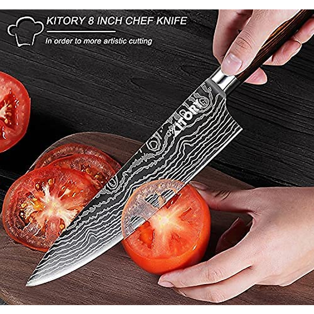 Chef Knife, 8 Inch Professional Kitchen Chef Knife with Sheath, German High Carbon Stainless Steel Ultra Sharp Knife, Chef Knives with Ergonomic Handle and Gift Box