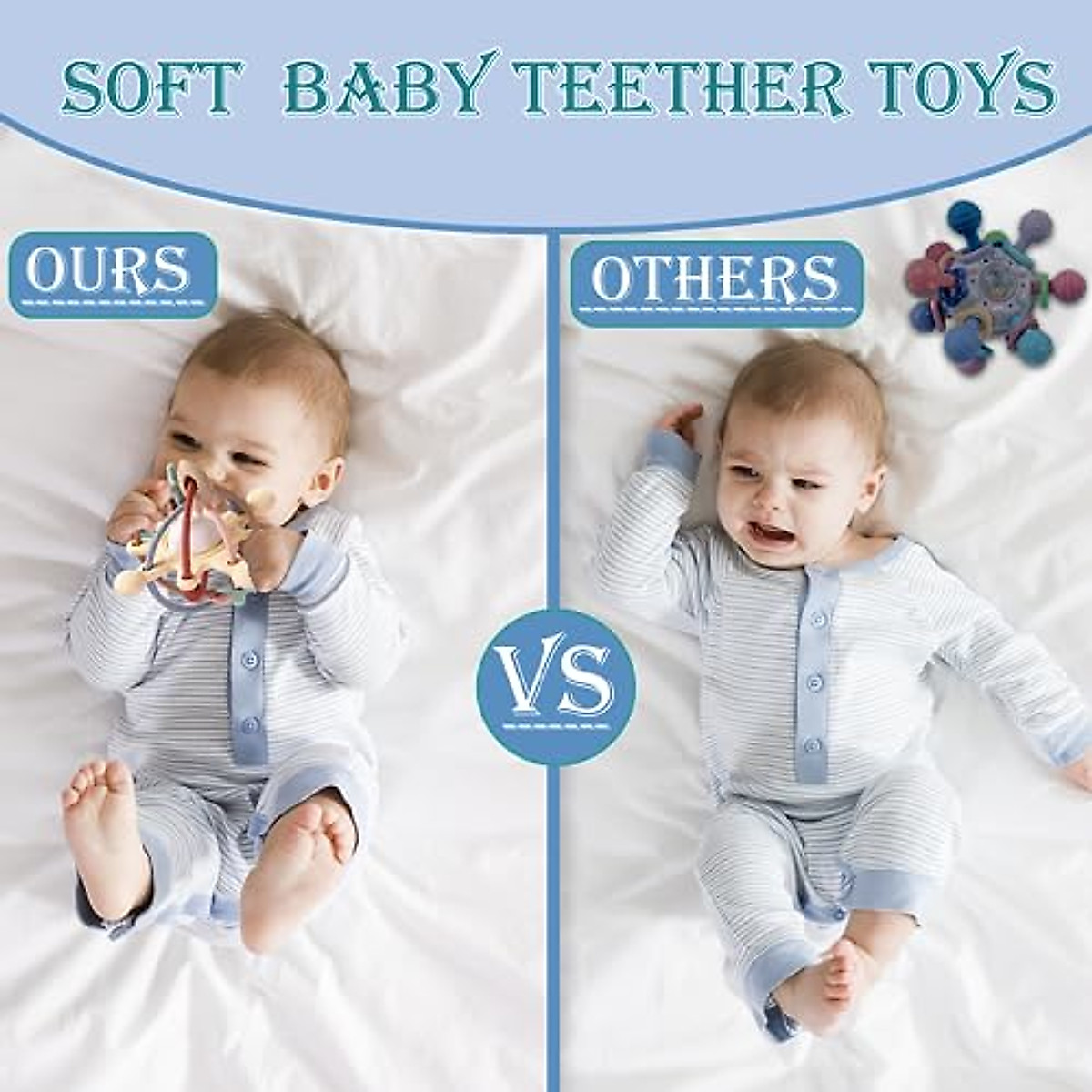 Baby Sensory Teething Teether Toys - Soft Food Silicone Teething Toys for Babies 0-6 6-12 Months, Baby Rattle Montessori Chew Infant Toys, Christmas Birthday Baby Shower Gifts for 0-36 Months Baby
