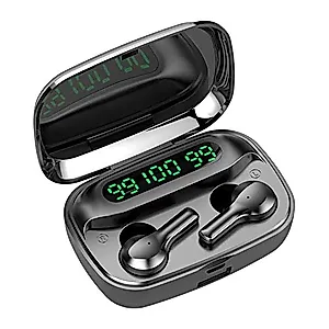 Zopsc Digital Display Bluetooth Earphone IPX4 Life Grade Waterproof Black Wireless Earbuds Intelligent in-Ear Sports Headphone(Black)