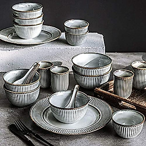 GagalU Tabletop Dinner SetsDinner Set,38-Piece Ceramic Dinnerware Sets Retro Glaze Porcelain Plates Bowls and Cups Service for 6 People