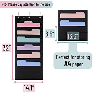 Mr. Pen- Hanging Wall File Organizer, 6 Pocket, Black, 3 Overdoor Hangers Included, Over The Door File Organizer, Hanging Folder Organizer, Wall Folder Organizer, Hanging File Organizer for Wall