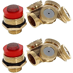 Heyiarbeit Misting Spray Nozzle, 1/2BSPF Brass 4 Holes Garden Sprinklers Irrigation Connector Fitting with Filter Mesh 2Pcs