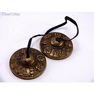 Hand Tuned to Key of Om - 2.75" Tingsha Tibetan Bell (Chimes) Buddhist Lucky Symbols (Medium)