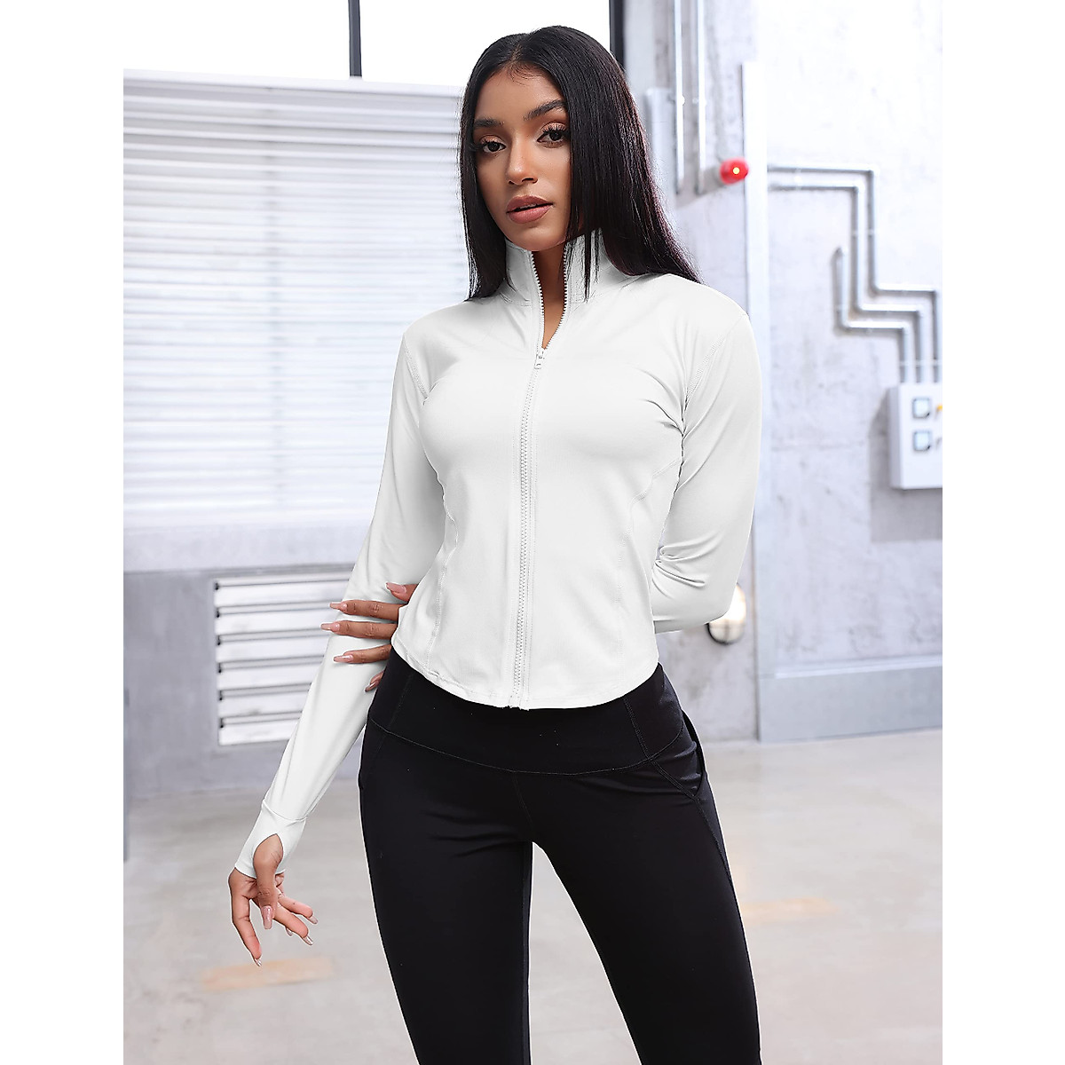 UANEO Workout Tops for Women Cropped Workout Jackets for Women Yoga Athletic Jacket (White-S)