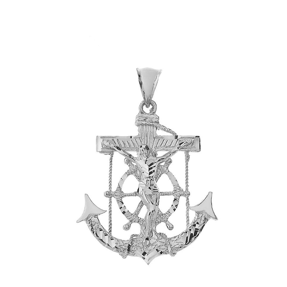 Fine 925 Sterling Silver Nautical Mariner's Crucifix Anchor Cross Pendant, 2.15"