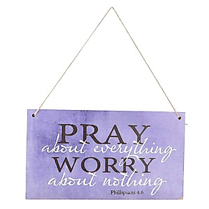 VOSAREA Wood Hanging Sign, Pray About Everything Worry About Nothing Sign,Wall Hanging Tag Wooden Hanging Board Letter Hanging Plaque Wall Art Decor Supplies with Rope