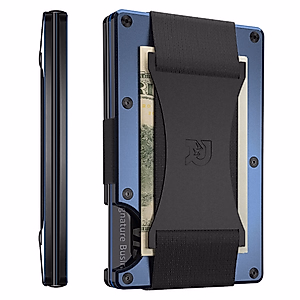 The Ridge Wallet For Women, Slim Wallet For Women - Thin as a Rail, Minimalist Aesthetics, Holds up to 12 Cards, RFID Safe, Blocks Chip Readers, Aluminum Wallet With Cash Strap (Navy)