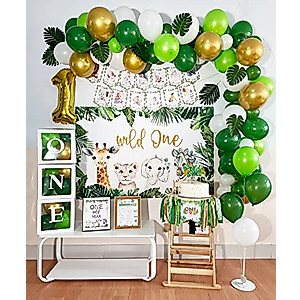 Wild One Birthday Decorations Supplies, Jungle Theme First Birthday Decoration, Wild One Backdrop High Chair Banner, First Birthday Balloon Box for 1st Birthday Boy Girls Decorations, Jungle Safari 1st Birthday Party Supplies