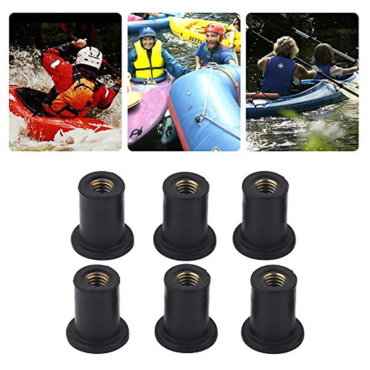 Dilwe 6pc Well Nuts Kit, M4 Rubber Windshield Bolts Well Nuts for Motorcycles Kayak Canoe Boats