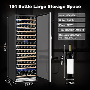 Tylza 24 Inch Wine Fridge Dual Zone, 154 Bottle Wine Cooler Refrigerator With Stainless Steel and Professional Compressor, Fast Cooling Low Noise and No Fog Built-in or Freestanding