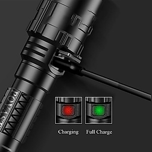 POVAST Tactical Flashlight Picatinny Rail Mount 1600 Lumens Side Switch Remote Pressure Switch USB Rechargeable, Matte Black