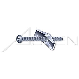 (100 pcs) 3/8" X 6", Toggle Bolts and Wings, Round Head, Combination Slot/Phillips Drive, Steel
