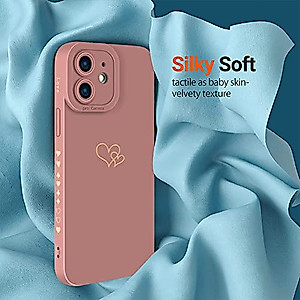 Gukalong Compatible iPhone 12 Case with Heart Design Heavy Duty Shockproof Protection Silicone Cover Anti-Scratch Non-Slip Wireless Charging Soft Case for iPhone 12 - Pink