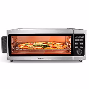 Air Fryer Toaster Oven Combo, Fabuletta 10-in-1 Toaster Ovens Countertop 1800W, 100-450°F Temperature Control，Flip Up & Away Capability for Storage Space, Enamel Baking Pan Easy Clean with Recipe Book