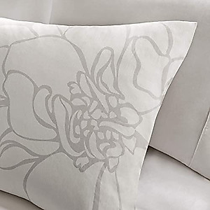 Madison Park Lola 100% Cotton Duvet Set Beautiful Floral Pattern, Ruffle Border Design All Season, Breathable Comforter Cover Bedding, Matching Shams, Full/Queen(90"x90"), Purple/Grey 6 Piece