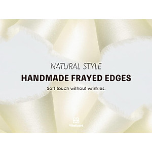 Vitalizart White Silk Satin Ribbon 1-1/2 inch x 15 Ivory Handmade Frayed Ribbons for Gift Wrapping Baby Shower Wedding Bridal Bouquets Holiday Decor Cream